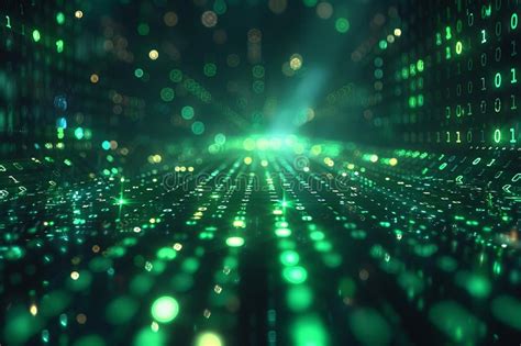 digital matrix background with green binary code and light rays