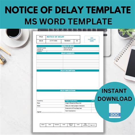 notice of delay document template business and project etsy
