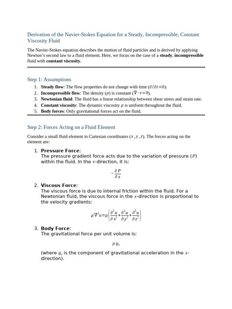 Derivationofth Pdf Fluid Dynamics Navierstokes Equations
