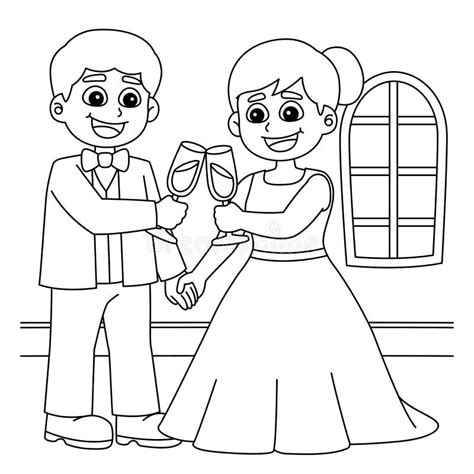 Wedding Groom And Bride Toast Coloring Page Stock Illustration