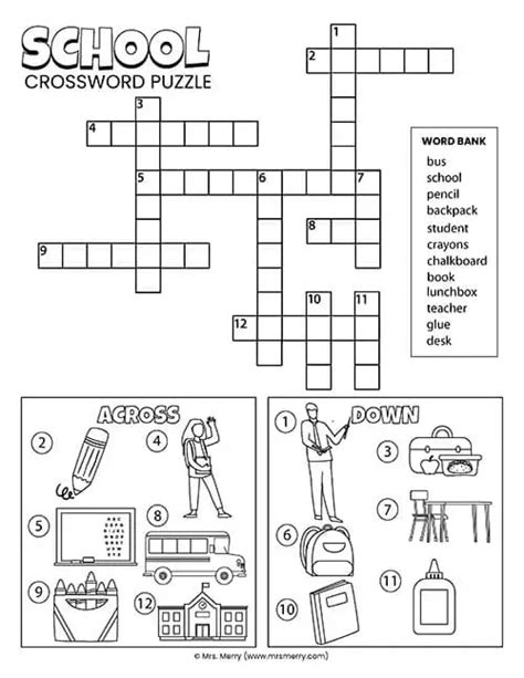 Free School Crossword Puzzle With Picture Clues Artofit