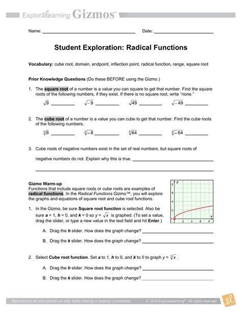 Graphing Square Root Functions Worksheet