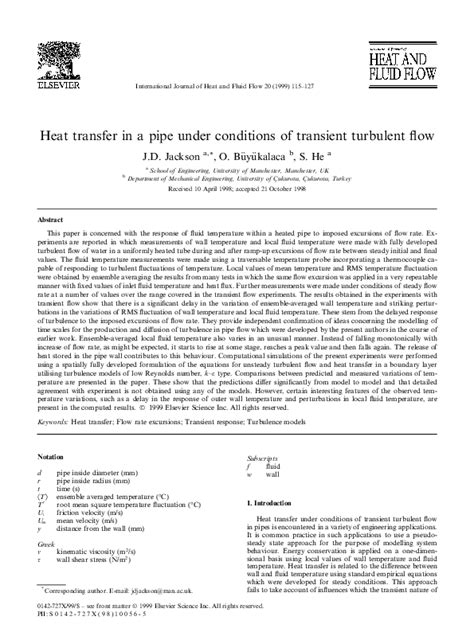 Pdf Heat Transfer In A Pipe Under Conditions Of Transient Turbulent Flow