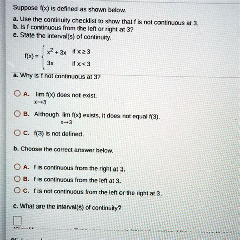 solved suppose f x is defined as shown below a use the continuity