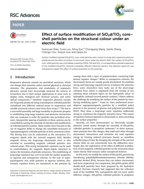 Pdf Effect Of Surface Modified Of Sio2 Tio2 Core Shell Particles On The Structural Colour