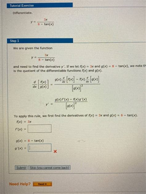 solved tutorial exercise differentiate y 3x 8 tan x step 1 we