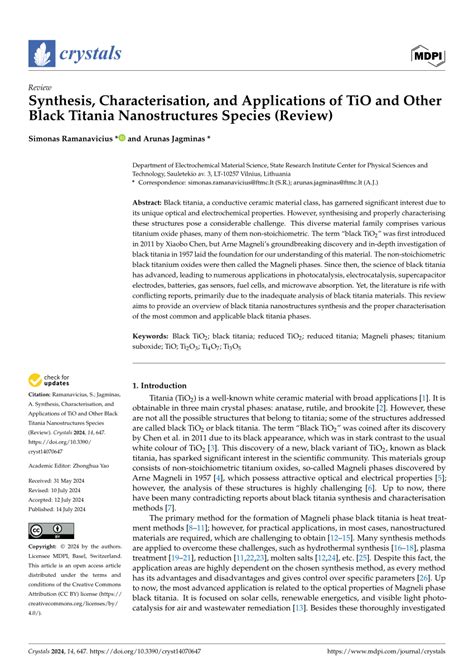 Pdf Synthesis Characterisation And Applications Of Tio And Other Black Titania
