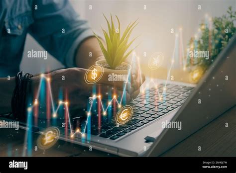 Casual Businessman Hold Office Plants With Color Slant Currency Sign Icon Dollar Euro Pound Yen