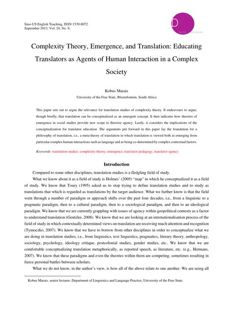 Pdf Complexity Theory Emergence And Translation Educating Translators As Agents Of Human
