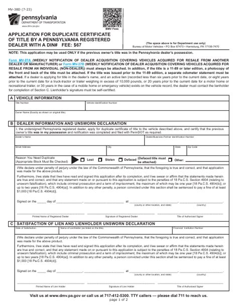 Form Mv 38d Download Fillable Pdf Or Fill Online Application For Duplicate Certificate Of Title