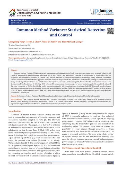 PDF Common Method Variance Statistical Detection And Control