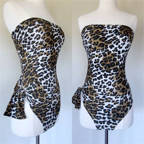 1980s Leopard Print Bathing Suit Strapless One Piece Etsy