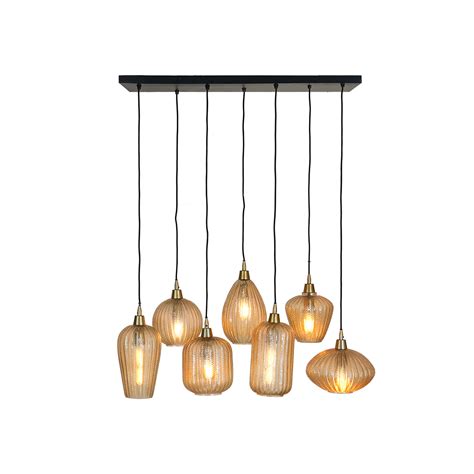 V Shape Pattern Hanging Lamp Amber Glass