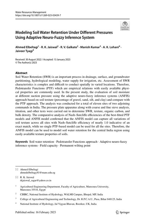 Pdf Modeling Soil Water Retention Under Different Pressures Using
