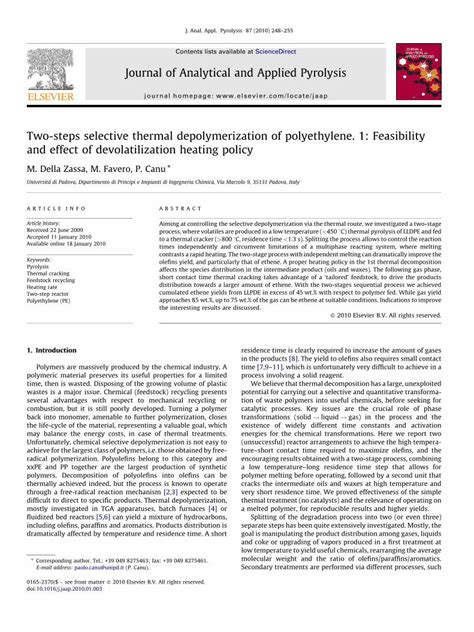 Pdf Two Steps Selective Thermal Depolymerization Of Polyethylene 1