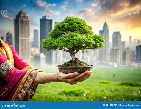 Environment Earth Day A Tiny Earth Planet In Fantasy Scenery Stock