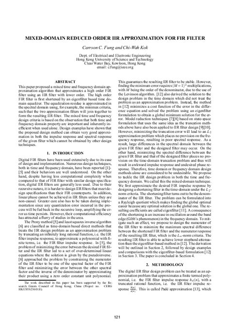 Pdf Mixed Domain Reduced Order Iir Approximation For Fir Filter