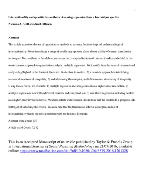 Pdf Intersectionality And Quantitative Methods Assessing Regression