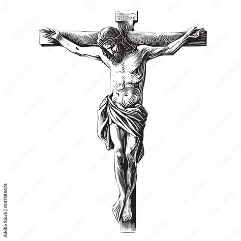 Crucifix Cross With Jesus Sketch Hand Drawn Engraved Style Religion