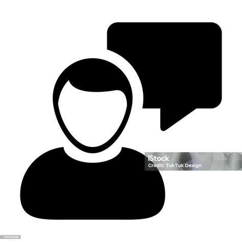 대답 아이콘 벡터 남성 프로필 아바타 와 연설 거품 기호 토론 및 플랫 컬러 문말 Pictogram에서 정보 Brand Name Online Messaging