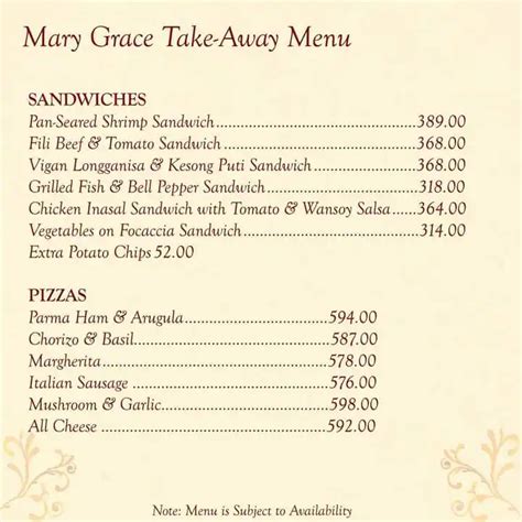 Menu At Mary Grace Restaurant Taguig 5 28th St