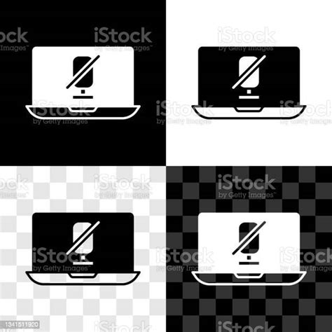 흑백 투명한 배경으로 격리된 랩톱 아이콘에 음소거 마이크를 설정합니다 마이크 오디오가 음소거되었습니다 벡터 가수에 대한 스톡 벡터 아트 및 기타 이미지 Istock