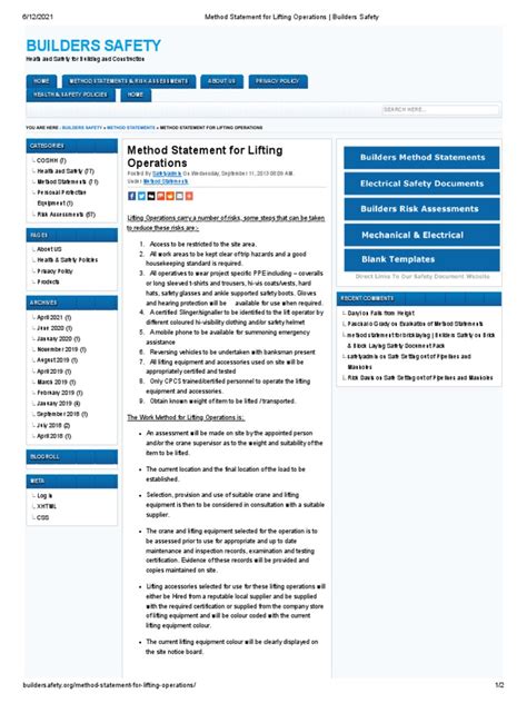 Method Statement For Lifting Operations Builders Safety Download