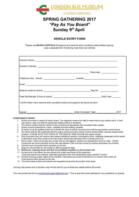 Vehicle Application Sg2017page1 London Bus Museum