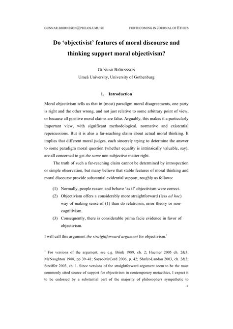Pdf Do ‘objectivist Features Of Moral Discourse And Thinking Support Moral Objectivism