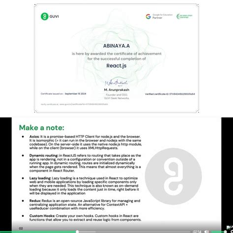 completed react js course on guvi abinaya arjunan posted on the topic