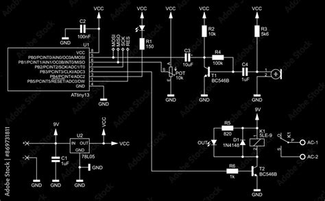 Schematic Diagram Of Electronic Device On Sheet Of Paper Vector Drawing Electrical Circuit With