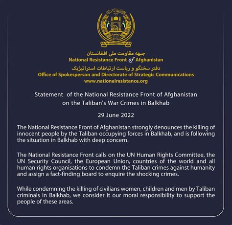 Nrf Issue Statement On Balkhab Rafghanconflict