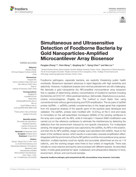 Pdf Simultaneous And Ultrasensitive Detection Of Foodborne Bacteria
