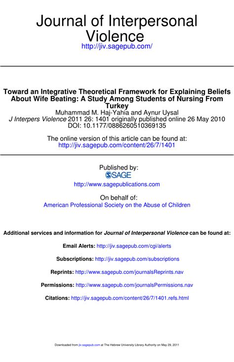 Pdf Toward An Integrative Theoretical Framework For Explaining Beliefs About Wife Beating A