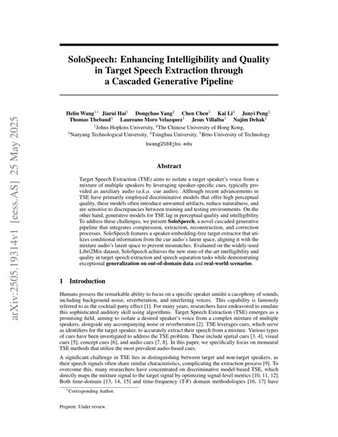 Pdf Solospeech Enhancing Intelligibility And Quality In Target Speech Extraction Through A