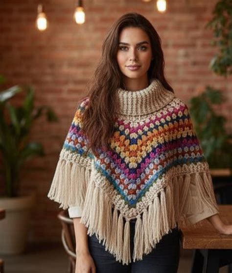 Crochet Pattern Crochet Fringed Poncho Crochet Poncho Womens Fringed