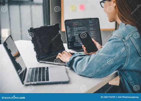 Female Programmer Working On Coding Software Development And Web