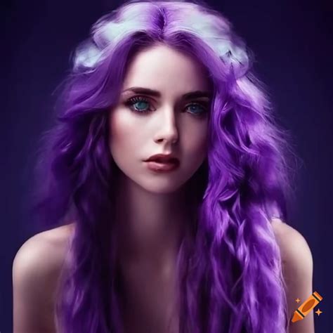 A Light Purple Haired Woman With Emerald Green Eyes White Skin And
