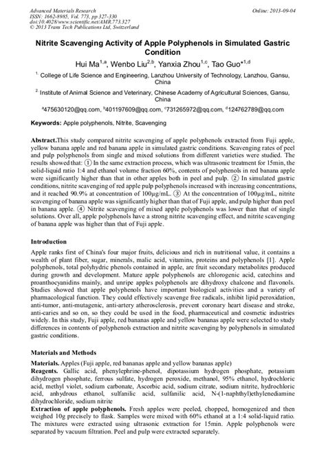 Nitrite Scavenging Activity Of Apple Polyphenols In Simulated Gastric