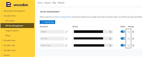 Multiple API Key Management Encodian Customer Help