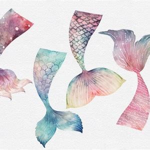 Watercolor Mermaid Tail Clipart Sea Beach Clipart Mermaid Tails