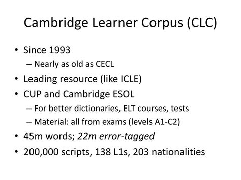 Ppt The Cambridge Learner Corpus English Profile The Sketch Engine And The Kelly Project