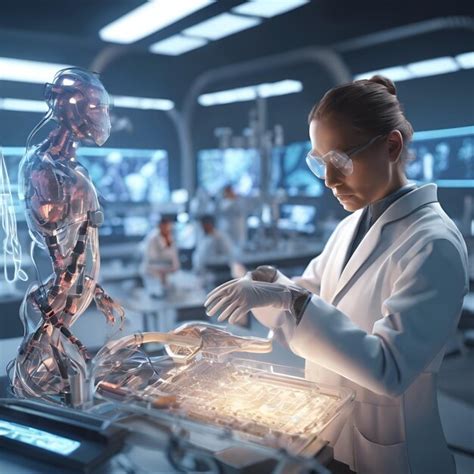 A Scientist In A Futuristic Lab Suit Manipulating Genetic Sequences With Precision Premium Ai