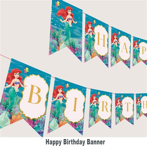 Little Mermaid Birthday Banner The Little Mermaid Happy Birthday