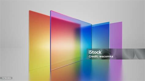 3d 렌더링 추상 기하학적 배경 다채로운 유리 사각형 모양 간단한 평면 조각 및 반투명 레이어 공란에 대한 스톡 사진 및 기타 이미지 Istock