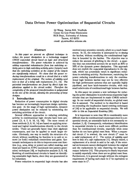 Pdf Data Driven Power Optimization Of Sequential Circuits