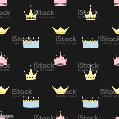 크라운 매끄러운 패턴 손으로 그린 왕과 여왕 왕자와 공주 머리 액세서리 만화 귀여운 아이 인쇄 또는 포스터 디자인 요소 장식 직물 포장 지 벽지 벡터 프린트 0명에 대한