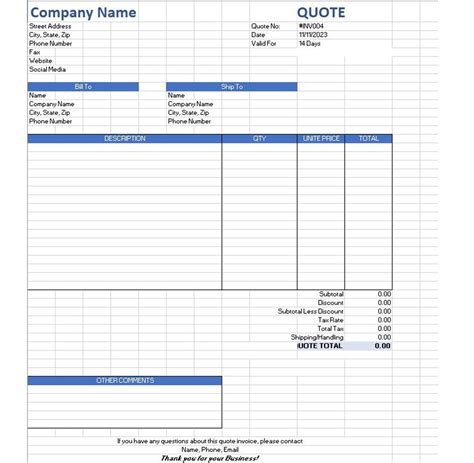 Quote Invoice Template General Invoice Template Word Template Invoice Excel Template Simple