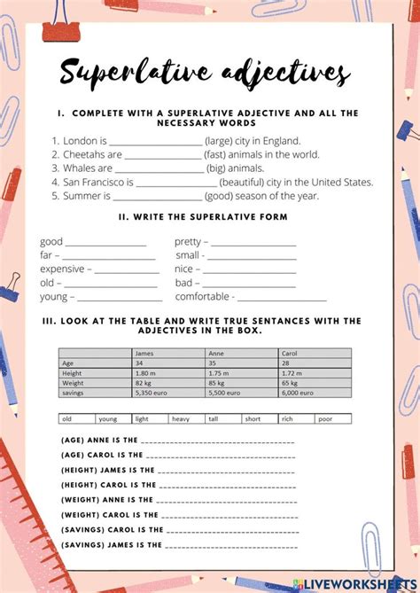 Superlative Form Online Worksheet Superlative Adjectives