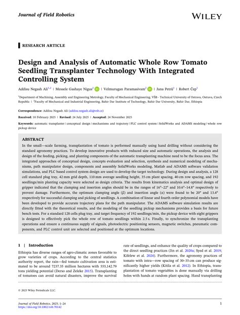 Design And Analysis Of Automatic Whole Row Tomato Seedling Transplanter